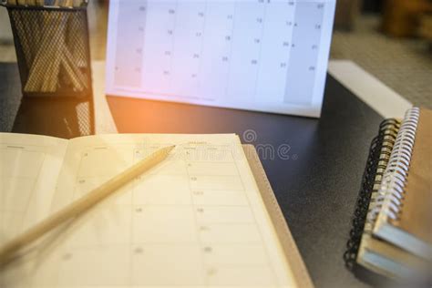 Agenda Planner Book Calendar And Pencil Place On Office Desk Diary