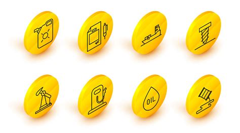 세트 라인 배럴 오일 누출 오일 드롭 휘발유 또는 주유소 펌프 펌프 잭 회전 드릴 굴착 구멍 유조선 계약 돈과 펜 및 모터 아이콘 용 캐니스터 벡터 0명에 대한 스톡 벡터
