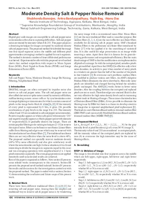 Pdf Moderate Density Salt And Pepper Noise Removal
