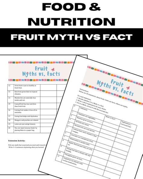 Fruit Myth Vs Fact Worksheet By Brittany Secor The Facs Center