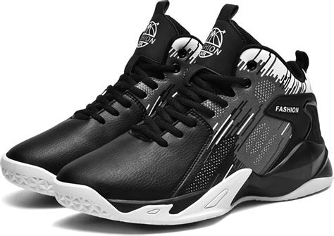 Negyanme Mens High Top Leather Lace Up Basketball Shoes