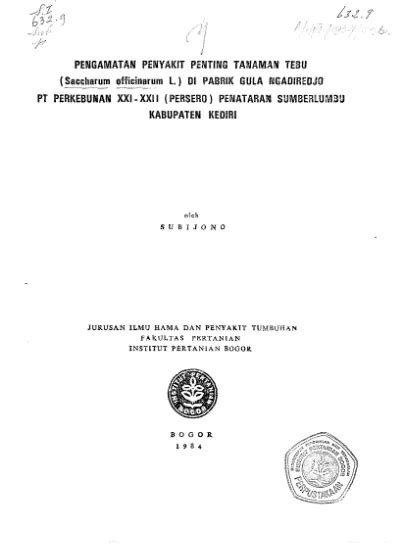 Pengamatan Penyakit Penting Tanaman Tebu Saccharum Officinarum L Di