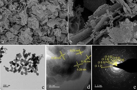 A SEM B SEM With High Magnification C TEM D HRTEM And E SAED Images Download Scientific