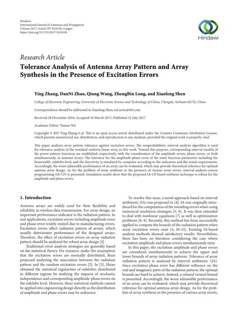 pdf tolerance analysis of antenna array pattern and array synthesis
