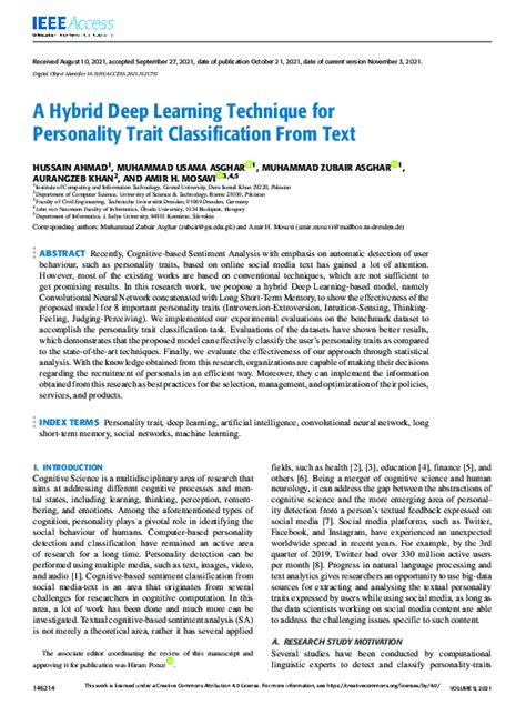 Pdf Deep Learning For Personality Trait Classification