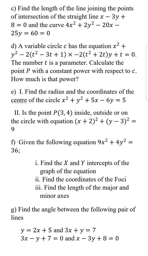 Solved C Find The Length Of The Line Joining The Points Of Chegg Com