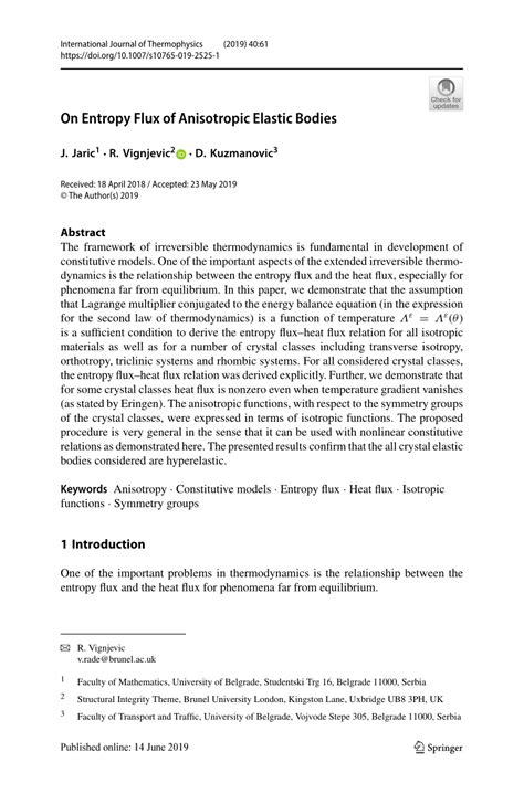 Pdf On Entropy Flux Of Anisotropic Elastic Bodies
