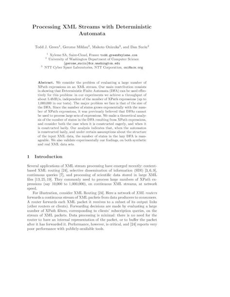 Pdf Processing Xml Streams With Deterministic Automatahomescs