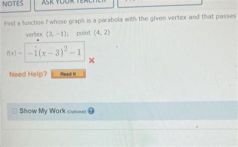 solved find a function f whose graph is a parabola with the