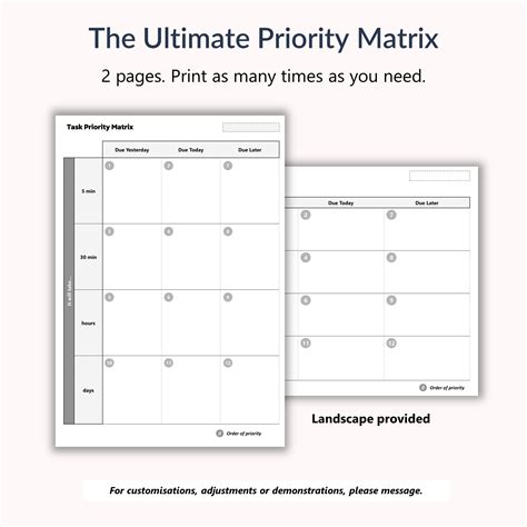 Task Priority Matrix Planner Template Printable Digital Etsy
