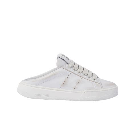 W 미우 미우 블리치드 레더 스니커즈 화이트 Miu Miu Kream