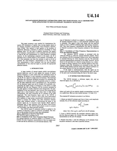 Pdf Instantaneous Frequency Estimation Using The Cross Wigner Ville Distribution With