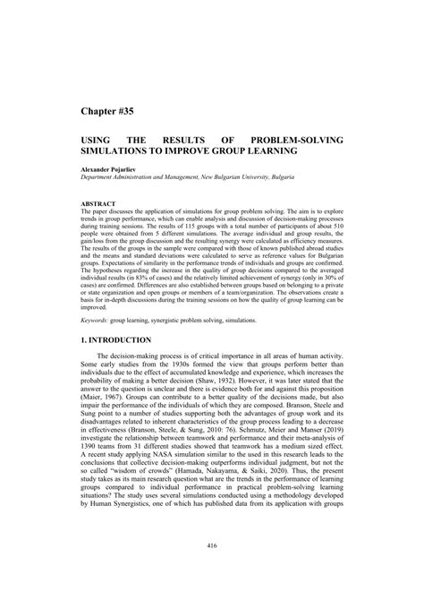 Pdf Using The Results Of Problem Solving Simulations To Improve Group