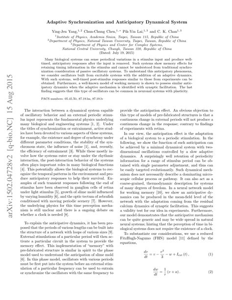 Pdf Adaptive Synchronization And Anticipatory Dynamical System