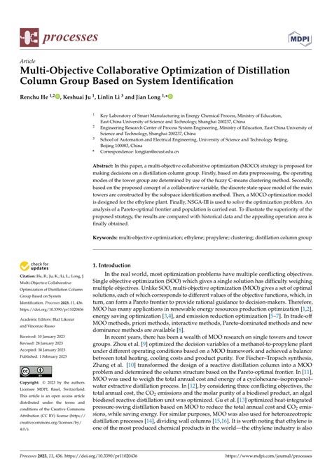 Pdf Multi Objective Collaborative Optimization Of Distillation Column