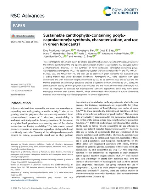Pdf Sustainable Xanthophylls Containing Polye Caprolactones Synthesis Characterization