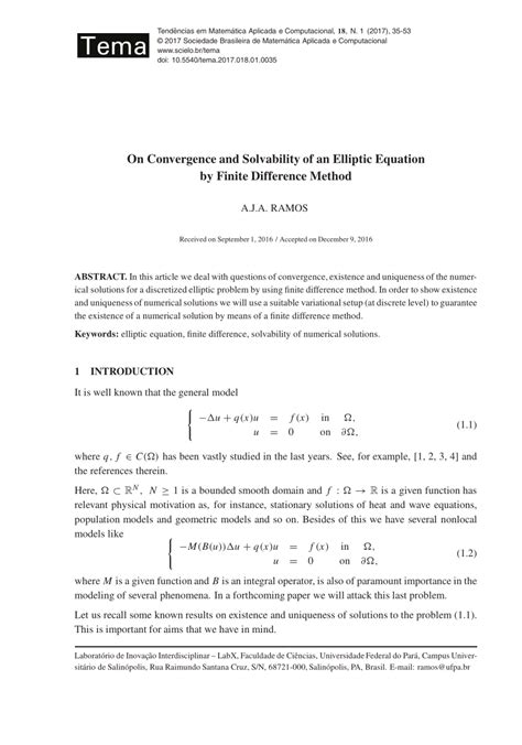 Pdf On Convergence And Solvability Of An Elliptic Equation By Finite