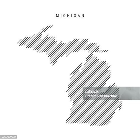 검은 색 비스듬한 평행선 패턴에서 미시간 지도 흰색에 고립 된 플랫 벡터 일러스트 레이 션 검은색에 대한 스톡 벡터 아트 및 기타 이미지 Istock