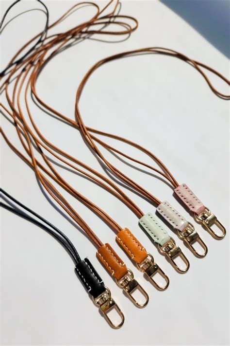 Leather Neck Lanyard Hand Stitched Id Badge Holder Swivel Clip Slim
