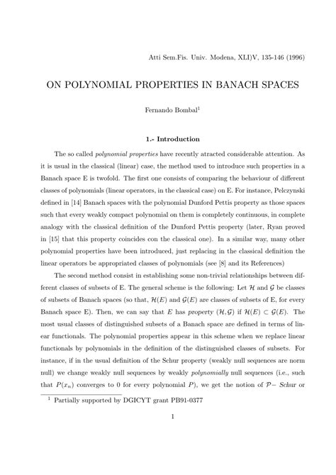 Pdf On Polynomial Properties In Banach Spaces