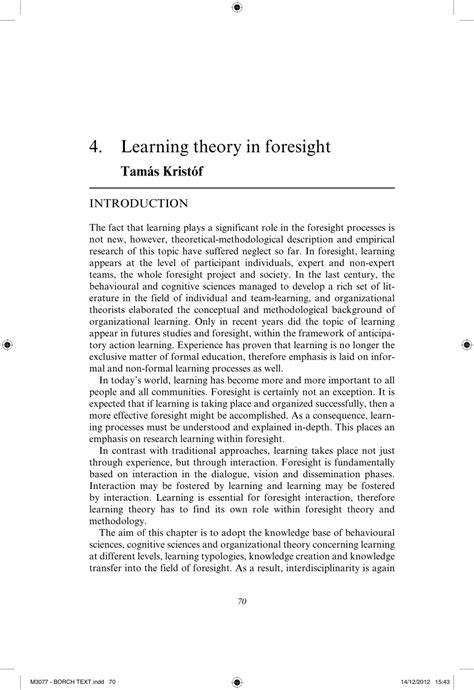 Pdf Learning Theory In Foresight