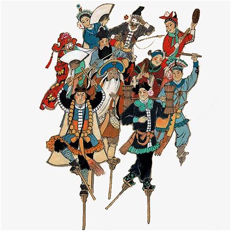 高跷元宵会高清素材 古代人物 庆祝元宵 手绘 踩高跷 高跷 元素 免抠png 设计图片 免费下载