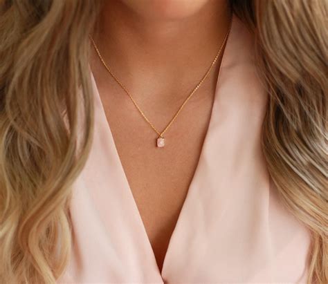 Rose Quartz Necklace Gold Birthstone Necklace Rose Quartz Jewelry