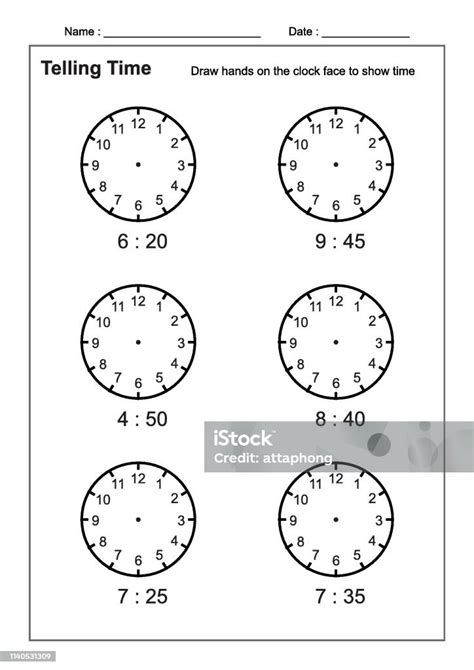 시간을 알려주는 아이 들을 위한 시간 연습을 말하는 시간 게임 시간을 알려주는 학습을 위한 워크 시트 벡터 0명에 대한 스톡 벡터 아트 및 기타 이미지 Istock