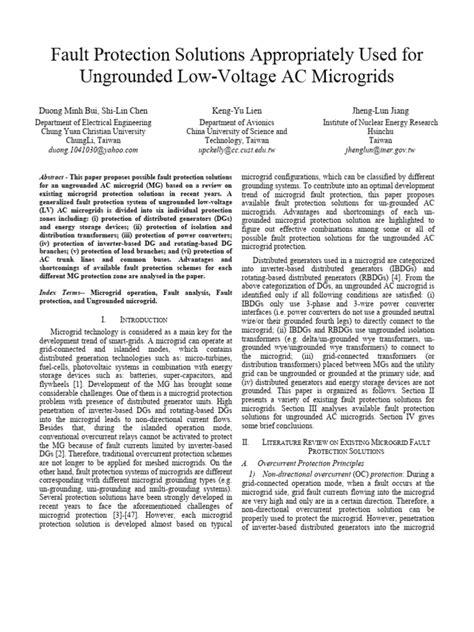 Fault Protection Solutions Appropriately Used For Ungrounded Low Voltage Ac Microgrids Pdf