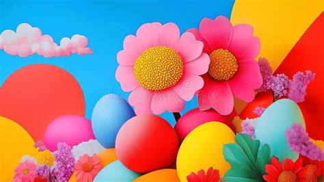Vibrant Floral Easter Eggs With Pastel Colors And Bright Spring Background Stock Illustration
