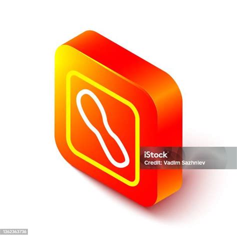 등극 라인 휴먼 풋프린트 슈즈 아이콘은 흰색 배경에 고립되어 있습니다 신발 밑창 주황색 정사각형 버튼 벡터 3차원 형태에 대한 스톡 벡터 아트 및 기타 이미지 Istock