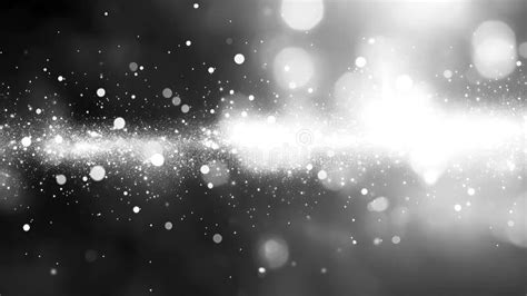 Abstract White Particles Floating In Dark Space With Bright Glowing Center Concept Of Energy