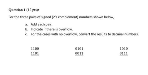 Solved Question 1 12 Pts For The Three Pairs Of Signed