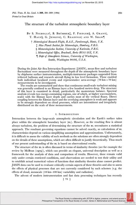 Pdf The Structure Of The Turbulent Atmospheric Boundary Layer [and Discussion]