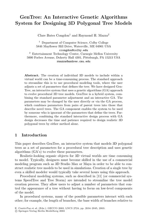 Pdf Gentree An Interactive Genetic Algorithms System For Designing 3d Polygonal Tree Models