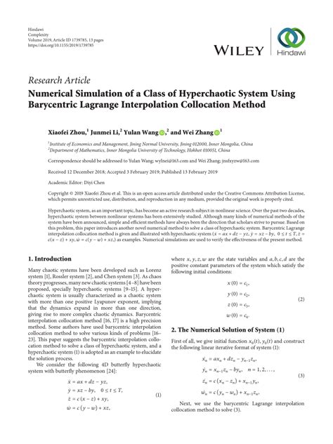 Pdf Numerical Simulation Of A Class Of Hyperchaotic System Using