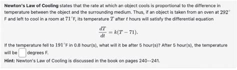 [solved] Newtons Law Of Cooling States That The Rate
