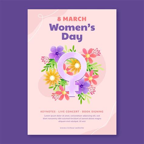 여성의 날 축하를 위한 수채화 세로 포스터 템플릿 무료 벡터