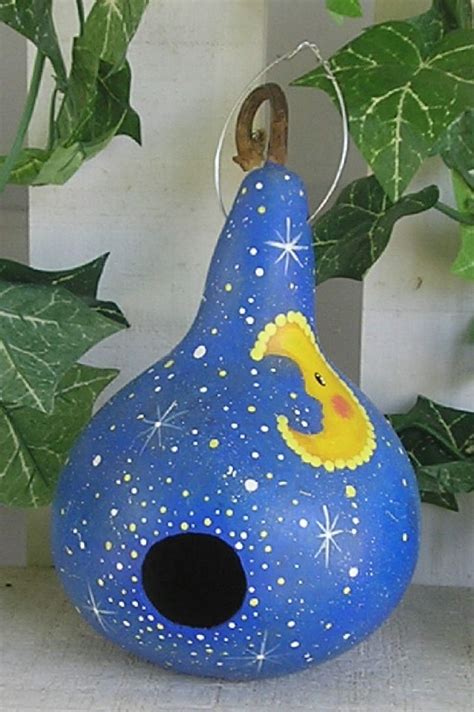 Whimsically Painted Night Gourd Art Birdhouse