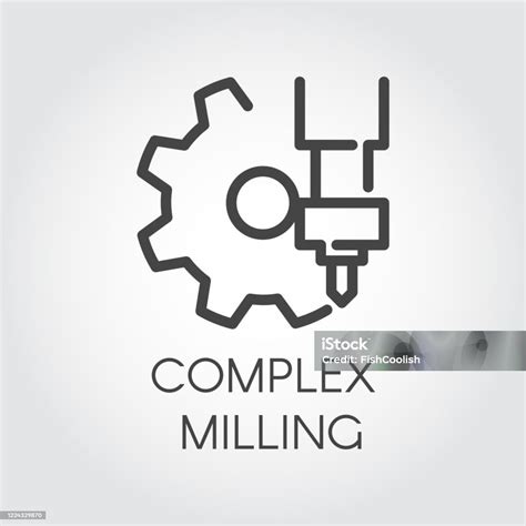 윤곽선 스타일로 복잡한 밀링 개념 아이콘 그리기 추상 드릴 및 기어 라벨 그래픽 웹 픽토그램 자동화 및 정밀 시스템 기술 및 산업 윤곽 로고 벡터 로고에 대한 스톡 벡터