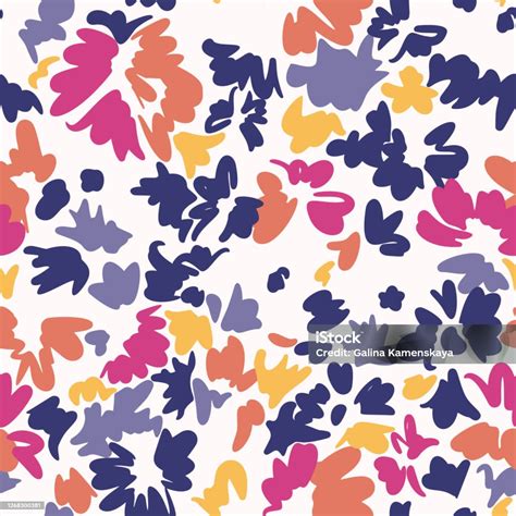 밝은 꽃 원활한 패턴 추상화 된 꽃 잎과 꽃잎 브러시 스트로크로 간단한 기하학적 모양 평면 도면 스케치 모든 인쇄에 꽃 0명에 대한 스톡 벡터 아트 및 기타 이미지 Istock