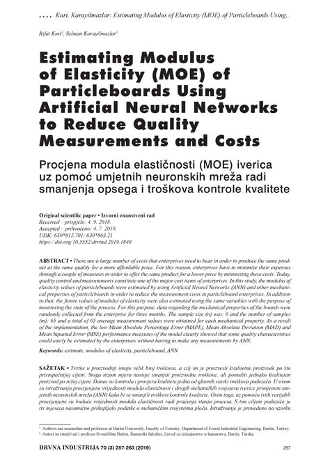 Estimating Modulus Of Elasticity MOE Of Kurt Karayilmazlar Estimating Modulus Of