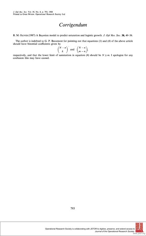 Pdf Erratum A Bayesian Model To Predict Saturation And Logistic Growth