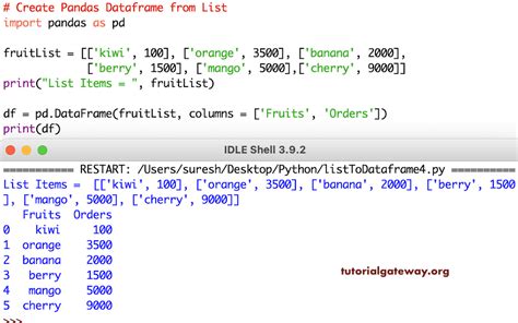 Convert Python List To Pandas Dataframe