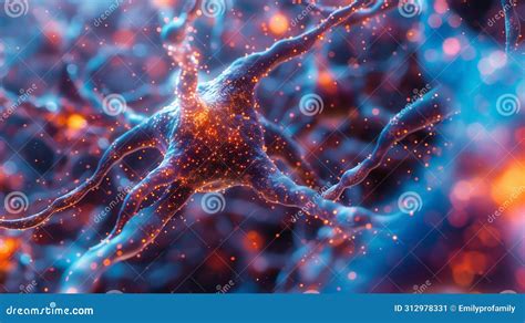 Sparkling Synapse In Neural Network With Vivid Blue And Red Hues Stock