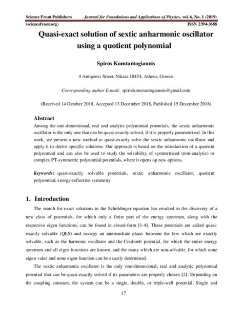Pdf Quasi Exact Solution Of Sextic Anharmonic Oscillator Using A
