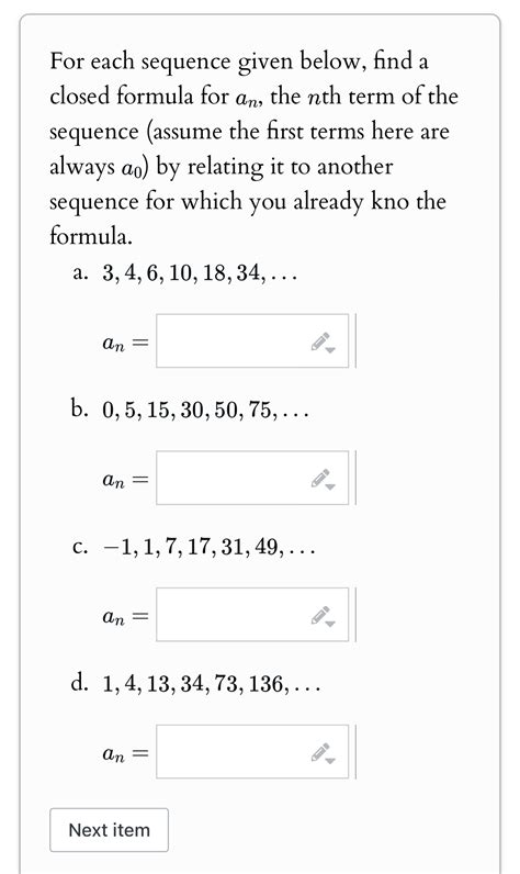 For Each Sequence Given Below Find A Closed Formula