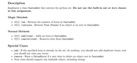 Solved Description Impliment A Class Customset That Mirrors