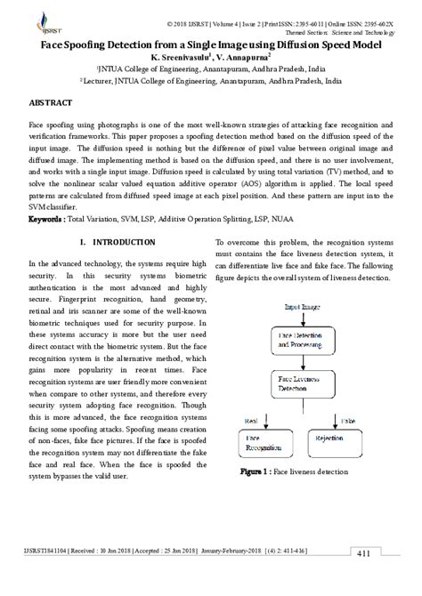 Pdf Face Spoofing Detection From A Single Image Using Diffusion Speed
