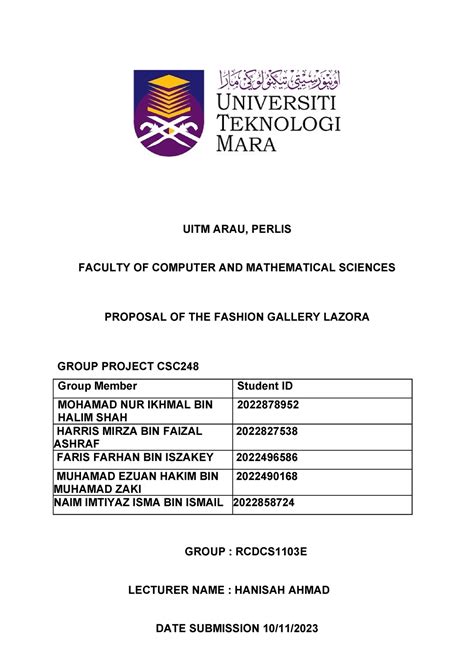 Csc 248 Proposal Lazora Uitm Arau Perlis Faculty Of Computer And